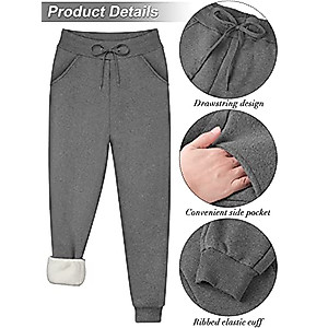 URATOT 2 Pack Women's Sherpa Lined Sweatpants with Pockets Winter Warm Jogger Sweatpants Athletic Fleece Lined Pants Black, Dark Grey