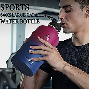 64oz Sports Water Bottle, Aikico Stainless Steel Water Bottle with Straw Lid, Double Vacuum Insulated Thermos Mug, Reusable Wide Mouth Flask Thermos for Hot and Cold Drinks(Rose)