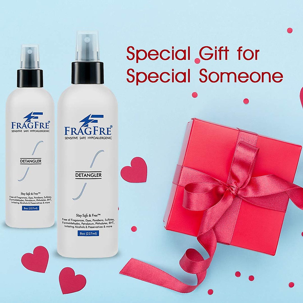 FRAGFRE Hair Detangler Spray, 8 oz - Leave in Conditioner for Sensitive Skin and Scalp - Styling Heat Protectant Spray - Gluten Free Vegan Cruelty Free