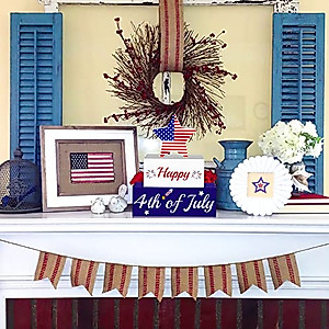 4th of July Patriotic Decorations, 3Pcs Wooden Signs, Fourth of July Red White and Blue Decorations, Memorial Day Independence Day July 4th Decor for Home Tiered Tray Decor