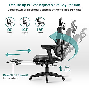 VECELO Swivel Ergonomic High Back Mesh Office Chair with Retractable Footrest, Adjustable Backrest, Tilt Function, 3D Armrests & Headrest, Lumbar Support for Executive/Computer Desk/Task Work, Black