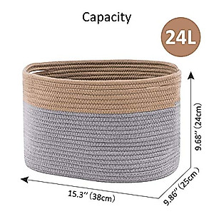 YOUDENOVA Rope Basket for Storage, Woven Storage Basket Bins, Set of 3, Nursery Basket for Toys, Throws, Makeups, Brown & Grey
