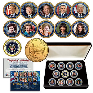Living Presidents and First Ladies D.C. Quarters 24K Gold Plated 11-Coin Set Box