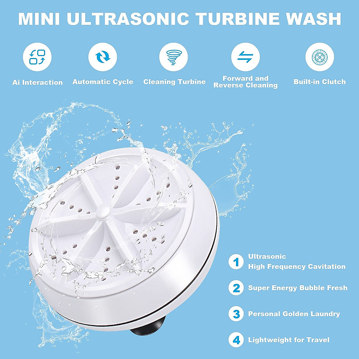 Portable Washing Machine,Mini Washing Machine with Suction Cups, 3 in 1 Bubble Cleaning USB Ultrasonic Powered Turbo Washing Machine & Sink Dishwasher for Camping, Travelling, Business Trip,3.54i