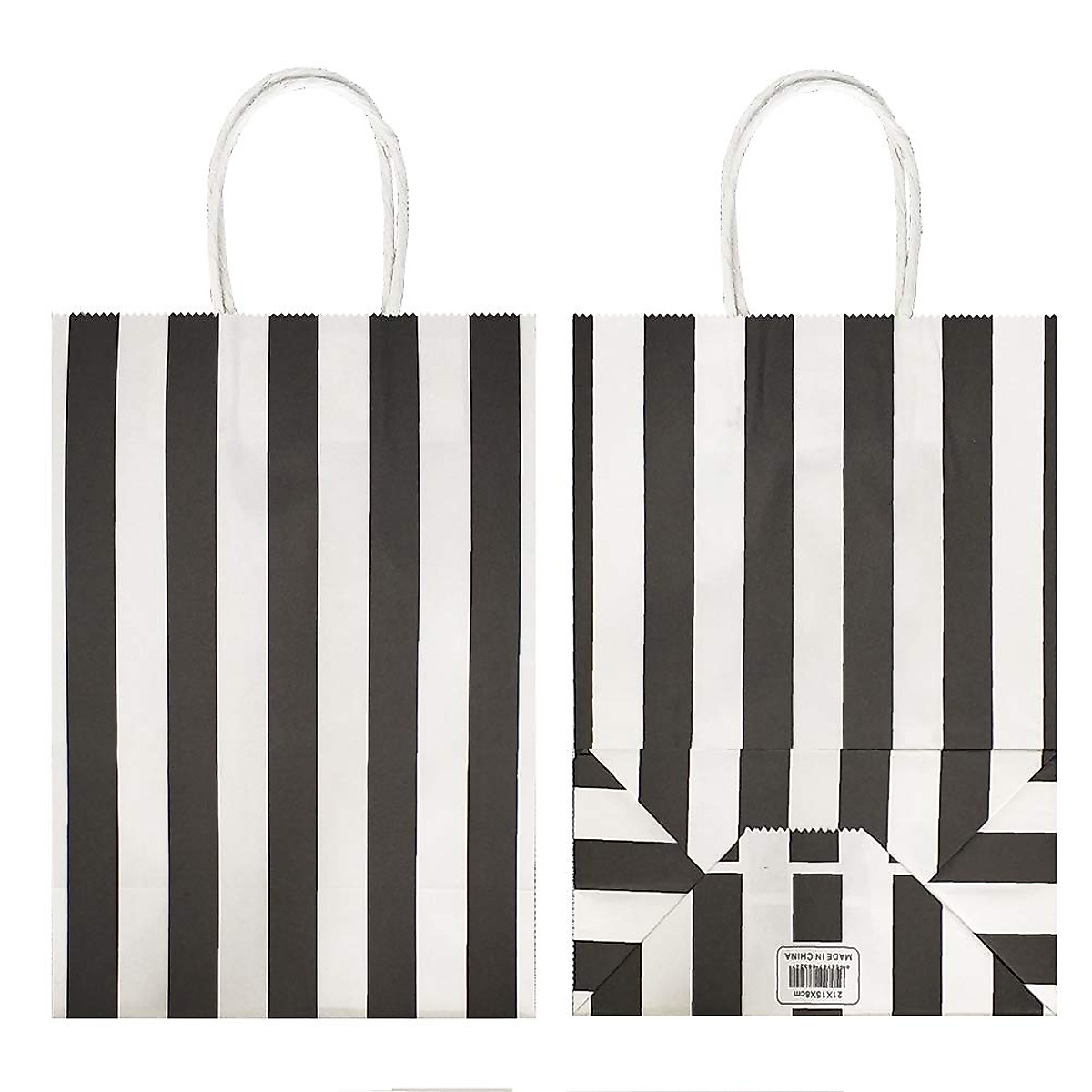 ADIDO EVA 25 PCS Black and White Striped Gift Bags Small Kraft Paper Bags with Handles for Party Favor (8.2 x 6 x 3.1 In)