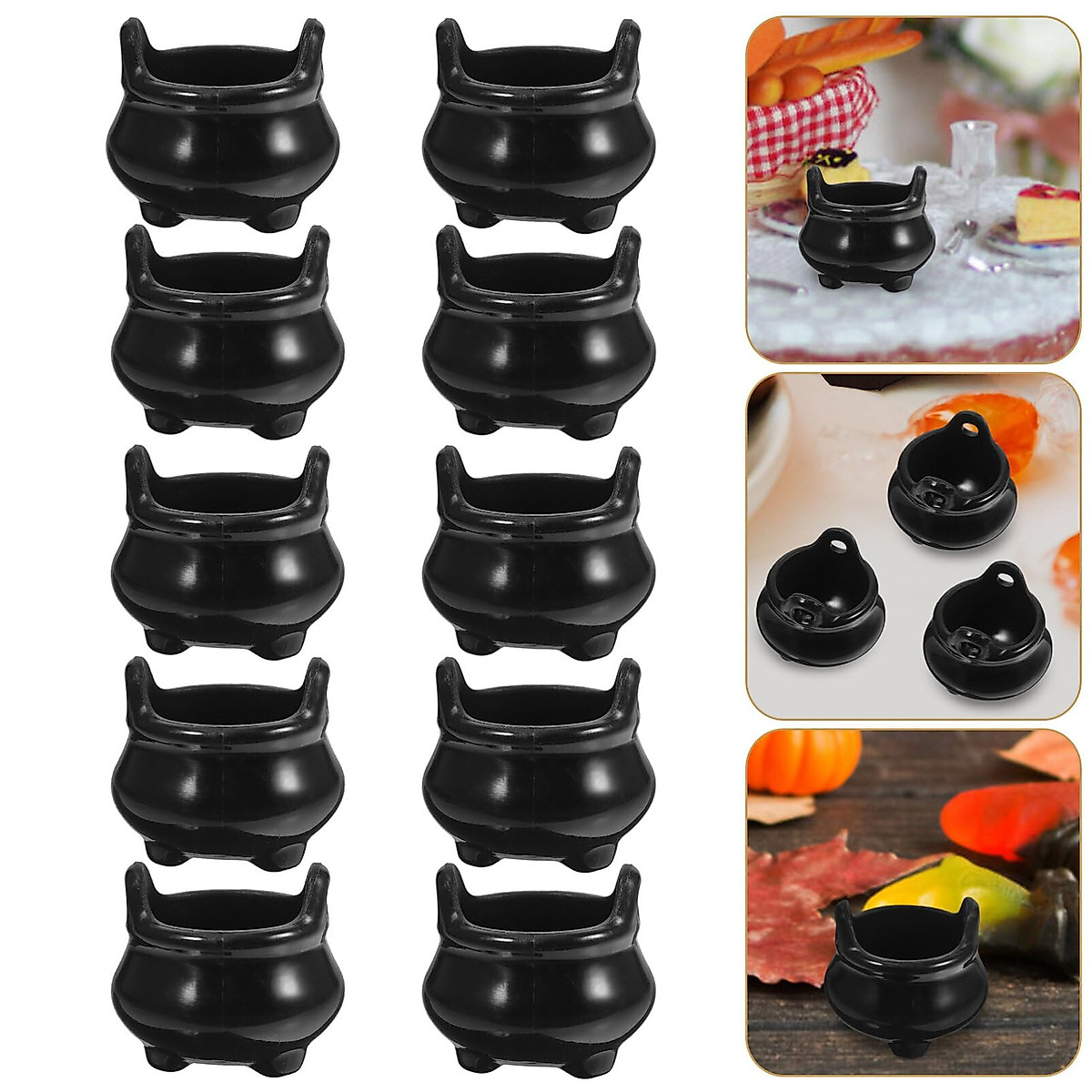 10pcs Miniature Witch Cauldron Model Halloween Cauldron Kettles Dollhouse Decor Party Favors Candy Holder Witch Props