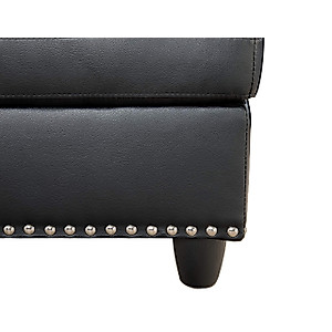 ACQCA 98" Faux Leather Sectional Sofa with Removable Storage Ottoman,L-Shape Upholstered 6 Seater Couch with Cupholder and Nailhead Trim for Living Room,Apartment,Office,BlackOttoman