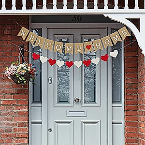 Welcome Home Banner, Rustic Burlap Welcome Home Signs, Welcome Home Decorations, Heart Garland Banner for Wall/Front Door