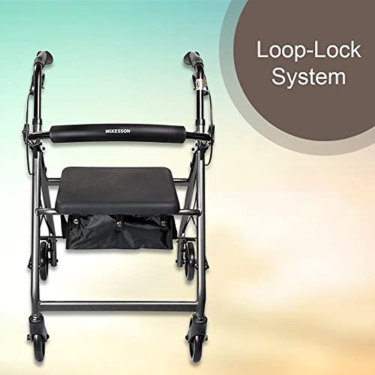 McKesson Rollator Walker with Seat and Wheels, Lightweight, Aluminum, 300 lbs Weight Capacity, Silver, 1 Count