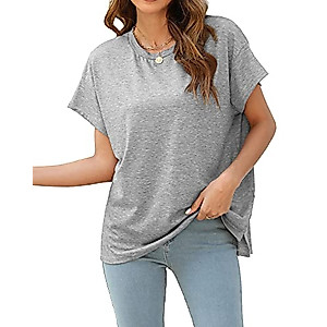 Bosmeer Womens Summer Tops Oversized Short Sleeve Tshirts Dressy Casual Light Grey Large