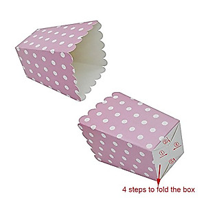 NUIBY Popcorn Boxes, Pink Trio (36 Pack) Polka Dot, Chevron, Stripe Treat Boxes - Small Movie Theater Popcorn Paper Bags for Dessert Tables & Wedding Favors