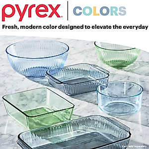 Pyrex Colors (3-Pack, Small) Tinted Glass Round Food Storage Container Set, Snug Fit Non-Toxic Plastic BPA-Free Lids, Freezer Dishwasher Microwave Safe, 2 Cup (x3) Tinted Glass , Blue