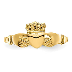 14K Yellow Gold Heart Love Irish Claddagh Celtic Ring Jewelry Size 6.00