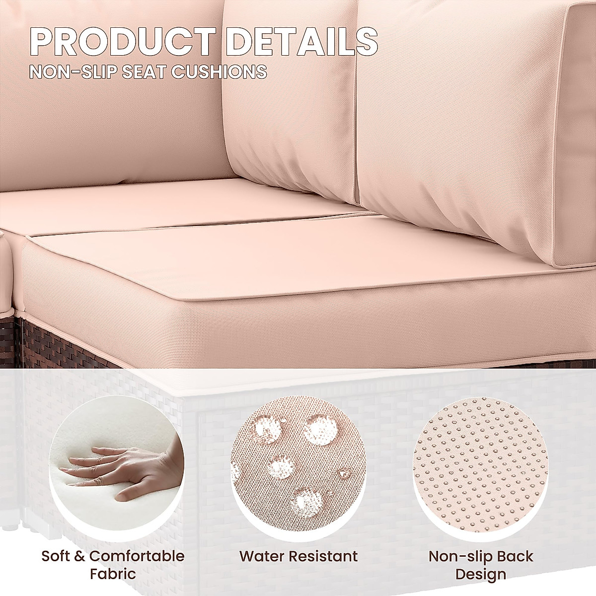 UDPATIO Outdoor Replacement Cushions for Patio Furniture, Water-Resistant Patio Cushions for 6-Seat Sectional Patio Conversation Sets, 14-Piece Outdoor Couch Cushions Patio Sofa Cushions (Beige)