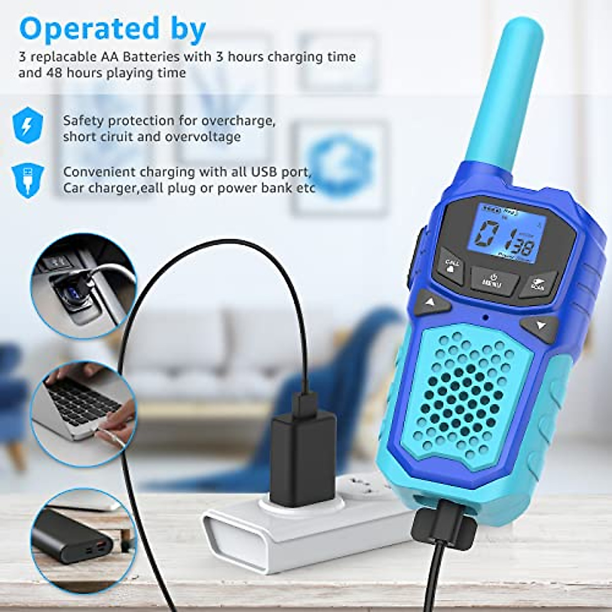 3 Walkie-Talkies for Kid, Outdoor Toys for Boys and Girls, Rechargeable Long Distance Walkie-Talkies, Suitable for Camping Hiking Birthday Gift