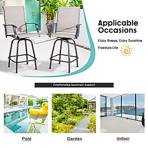 Vongrasig 2 Piece Patio Swivel Bar Chairs, All Weather Metal Textile High Swivel Bar Stools Chairs, Outdoor High Top Bistro Set for Backyard, Lawn Garden, Balcony, Taupe
