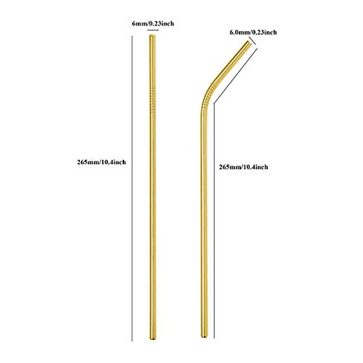 Reusable Metal Straws 50Pack.Ultra Long 10.5”Gold Color Stainless Steel Drinking Straws in Bulk For Wholesale.265x6mm Straight Curved Straws for 20/30oz Tumblers Yeti (50pcs all bent Gold-10.5")