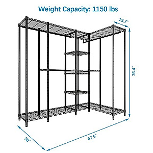 VIPEK L50 Protable Closet Rack Large Corner Freestanding Wardrobe Closet, Multi-Functional L Shaped Clothes Rack Heavy Duty Metal Clothing Rack for Hanging Clothes, Max Load 1150LBS, Black