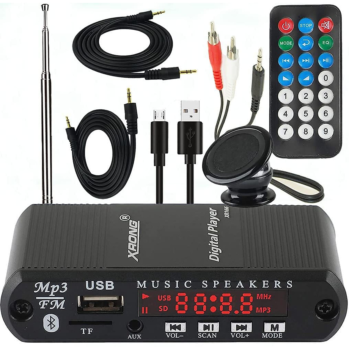 Bluetooth Audio Receiver FM Radio,MP3 Digital Player,LED 4-Digital Display,SD Card/USB Playback 3.5mm Audio Output(Black)