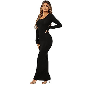 Floerns Women's Solid Long Sleeve Scoop Neck Bodycon Pencil Maxi Dress Black S