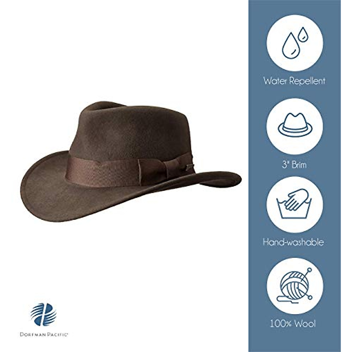 Indiana Jones Men's Crushable Wool Felt Fedora Hat, Brown, X-Large