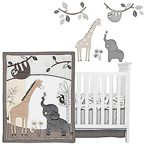 Lambs & Ivy Baby Jungle Animals 4-Piece Gray/White/Taupe Crib Bedding Set