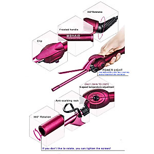 MBHAIR 9mm Thin Curling Wand Hair Curler, 3/8 Small Barrel Skinny Hair Curling Iron Wand Professional Super Tourmaline Ceramic Barrel Small Tongs for Short and Long Hair