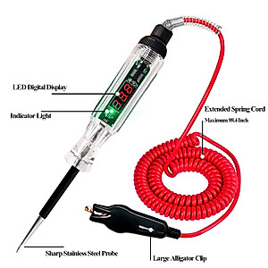 AWBLIN Automotive Test Light Digital LED Circuit Tester, DC 2.6V-32V Auto Electric Tester Light Tool with Voltmeter and Probe for Checking Vehicle Car Truck Motorcycle Boat Fuses and Battery Voltage