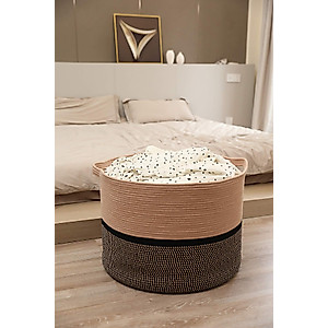 24" x 24" x 17" Max Size Large Cotton Rope Basket, Extra Large Storage Basket, Woven Laundry Hamper, Cloth Storage Bin, for Blankets Clothes Towels Pillows in Living Room, Beige Red/Black Mix