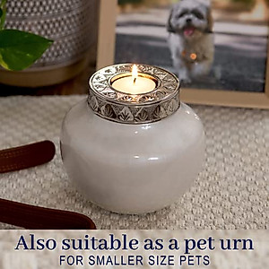 FOVERE – Small Decorative Urns for Human Ashes – White Ashes Keepsake Urn with Candle Holder – 100% Handmade Decorative Cremation Urns for Males and Females. Pet Urn for Dogs Ashes and Cats