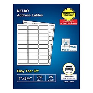 NELKO Address Labels, 1" x 2-5/8" Shipping Address Labels for Laser & Inkjet Printers, Mailing Sticker Labels, Easy to Pee for FBA Label (25 Sheets, 750 Labels)