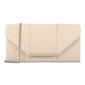 Dexmay Women Faux Suede Envelope Clutch Purse Evening Velvet Handbag Foldover Shoulder Crossbody Bag Nude