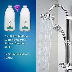 Naturally Derived Daily Shower Spray Eucalyptus Mint Cleaner Refill, 68 Ounce, Pack of 2, with Dauntless Funnel (color may vary) bundle