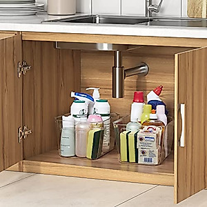 Lifewit 4pcs Large Storage Organizer Bins for Pantry Kitchen, Clear Plastic Storage Basket Set with Handle for Laundryroom Bathroom Cabinet Countertop Organize