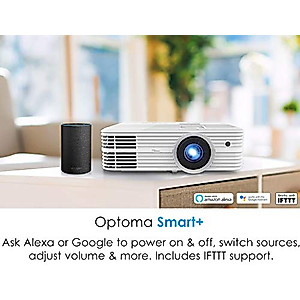 Optoma UHD52ALV Voice Assistant-Compatible DLP Projector for Lights-On Viewing, 3500 Lumen, 3840x2160