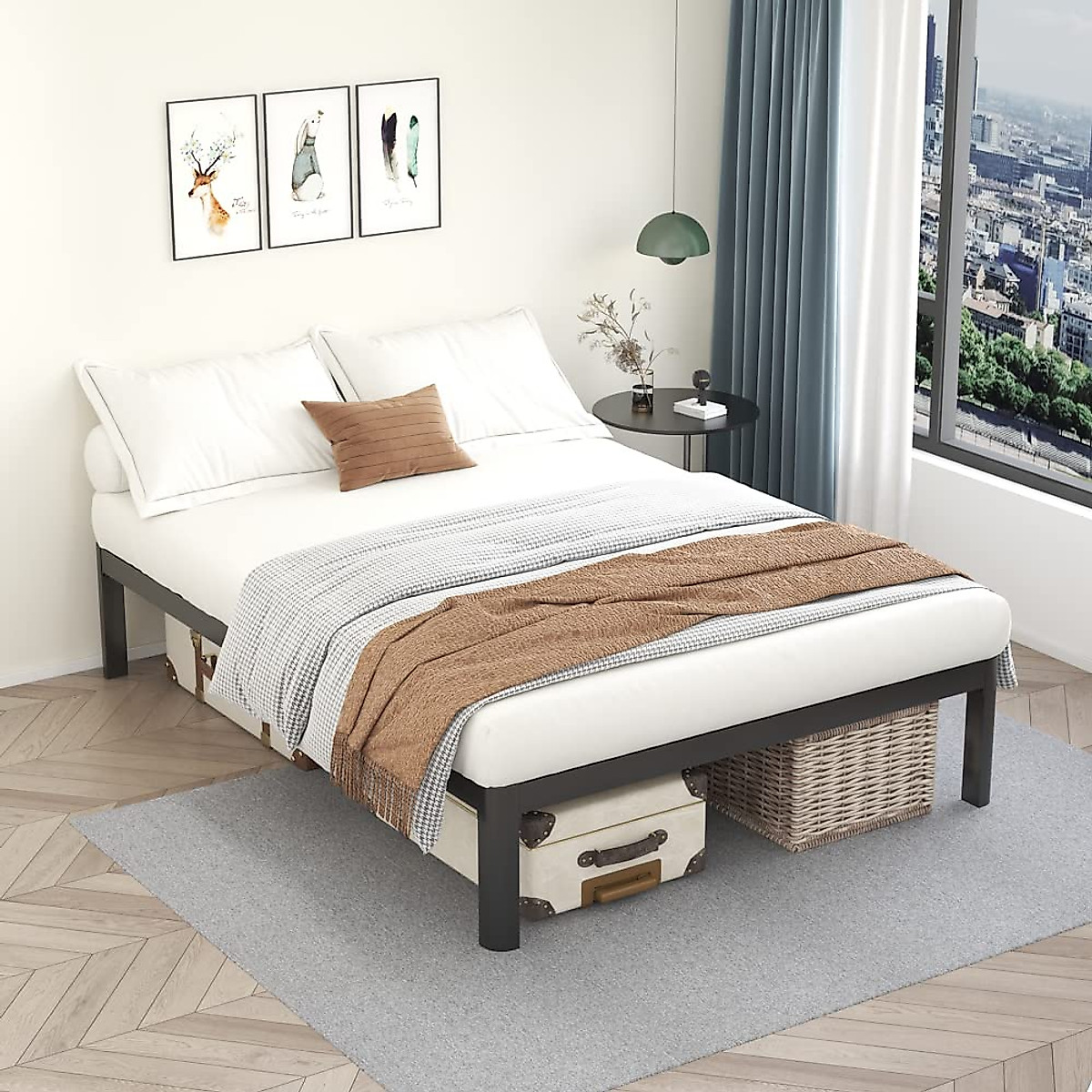 MAF Metal 18 Inch Queen Platform Bed Frame with Anti-Collision Round Legs, Black 3500 Lbs Heavy Duty Bed Frame with Wood Slats, No Box Spring Needed, Easy Assembly