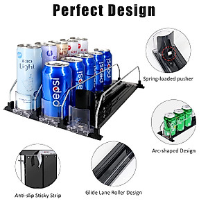Soda Can Organizer for Refrigerator, Self-Pushing Drink Organizer for Fridge, Width Ajustable Drink Dispenser for Fridge Glide, Holds up to 15 Cans (12-20oz)