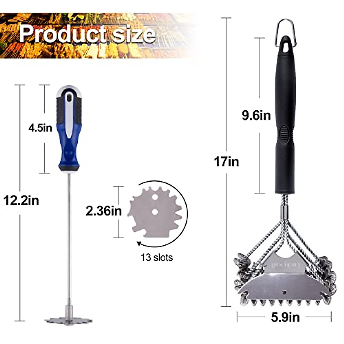 Luckywall Stainless BBQ Grill Brush Set with Scraper and Cleaning Accessories for Outdoor Barbecue -Bristle Free and Safe for Grill Grates， Perfect Grilling Gifts for Men