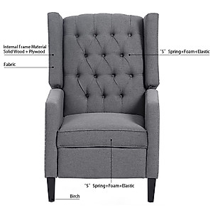 Pushback Recliner Chair,Comfy Wingback Recliner Sofa Chair with Adjustable Backrest,Tufted Fabric Accent Armchair with Vintage Rivets Trim for Living Room Office Home Theater (Gray-New)