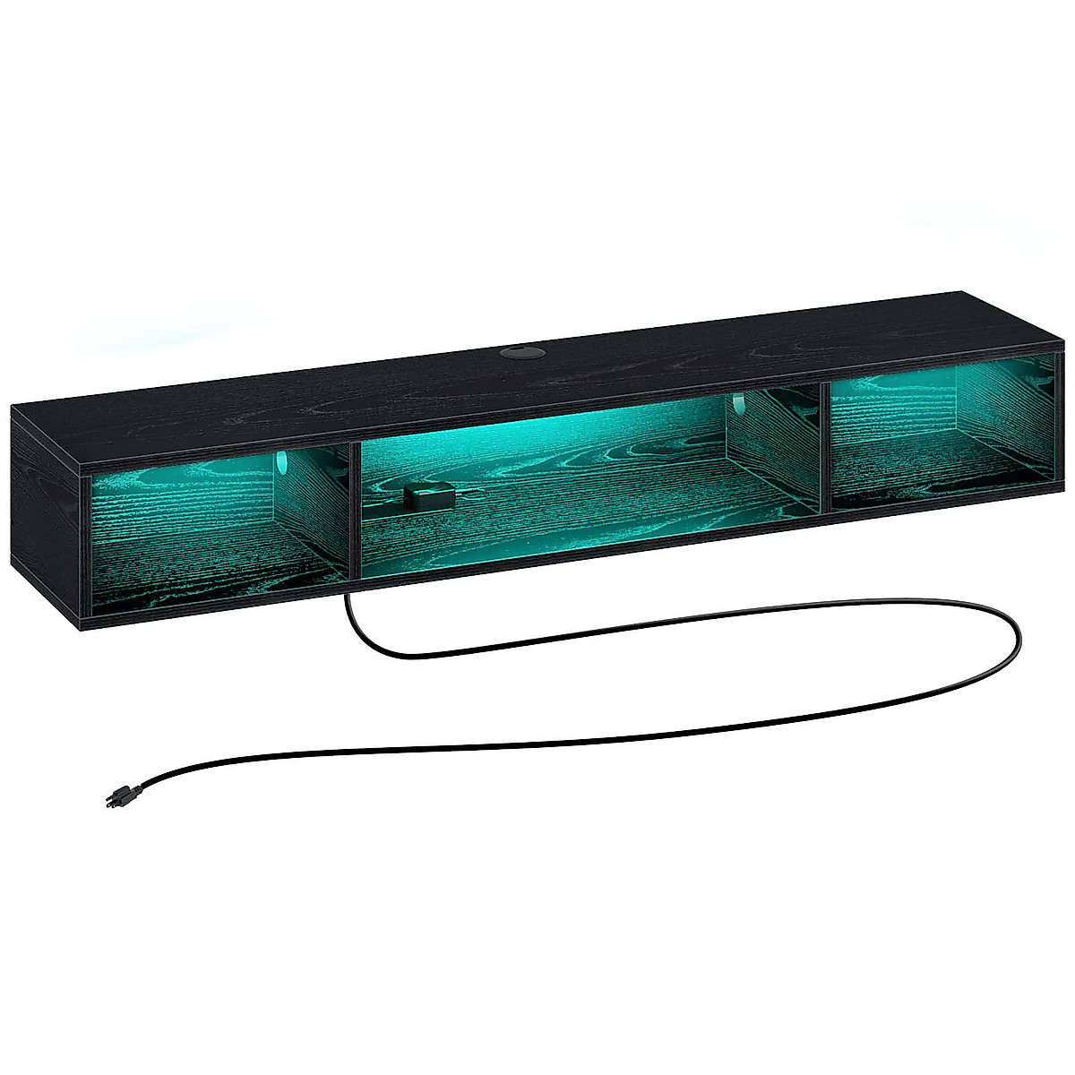 Rolanstar TV Stand with Power Outlet, Floating TV Stand with RGB Lights, 55.1" Wall Mounted TV Shelf, Black Media Console with Storage Shelf, Entertainment Shelf Under TV for Living Room, Bedroom