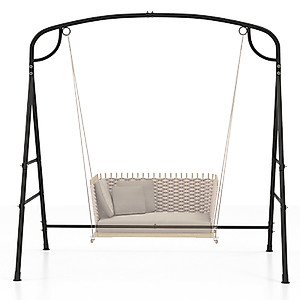 Tangkula Metal Swing Frame, Porch Swing Stand with Extra Side Bars, Heavy Duty Swing Frame Outdoor for Swing, Hammock, A-Frame Swing Stand Frame Outdoor for Lawn, Garden, Backyard