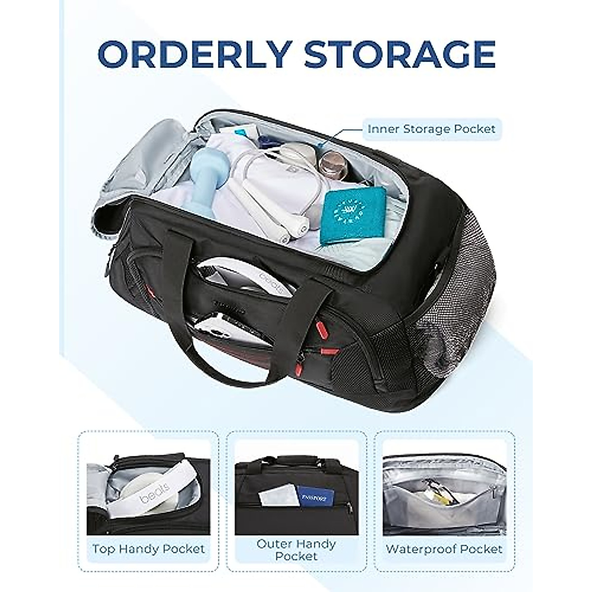 Gym Bag for Men Women, BAGSMART Expandable Sports Travel Duffel Bag, Lightweight Workout Bag with Shoe Compartment & Wet Pocket, Water Resistant Weekend Overnight Duffle Bag for Travel Gym, Black