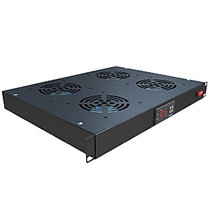 Rack Mount Fan - 4 Fans Server Cooling System - 1U 19" Rackmount Cabinet Panel w/Adjustable Temperature Control (Heat Monitor - Digital Display) Alarm Sensor (Overheat Air Flow Exhaust) Tupavco TP1701