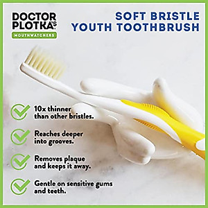 MOUTHWATCHERS Dr Plotkas Extra Soft Kids Toothbrushes Manual Flossing Toothbrushes | Ultra Clean Nano Toothbrushes | 4 Pack – 2 Yellow and 2 Pink Childrens Toothbrushes