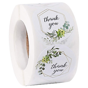 Thank You Stickers 500pcs A Roll, 1.5 inch Small Business Label 4 Greenery Designs Paper Mail Stickers for Envelope Gift Bags Treat Box