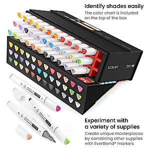 ARTEZA Alcohol Art Markers, Set of 36 Colors, Tropical Tones, Everblend Sketch Pens in Organizer Box, Dual Tips