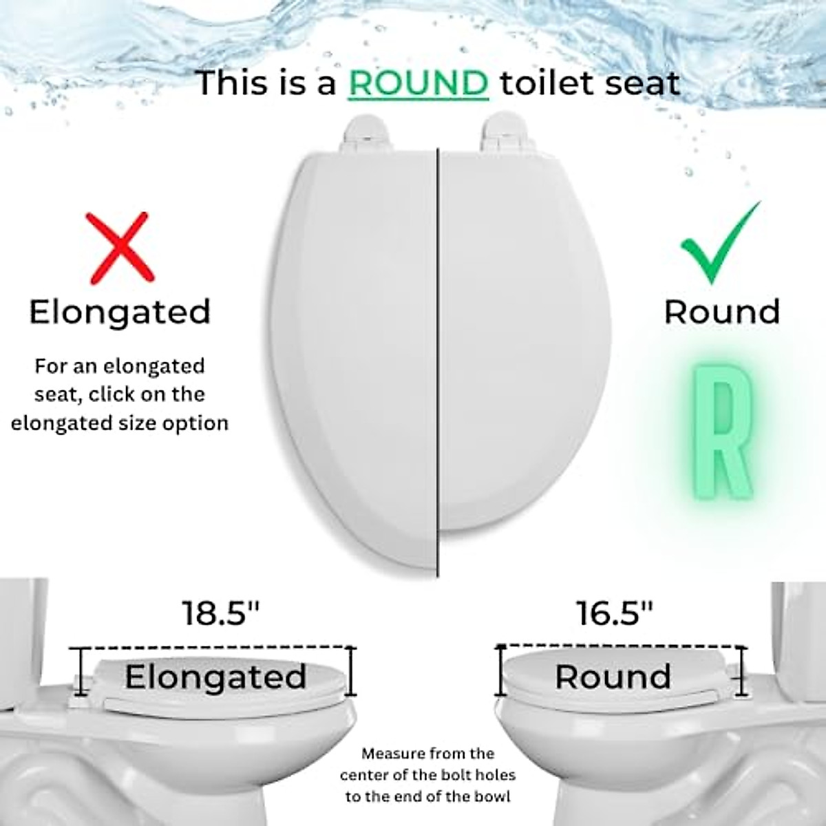 Centoco Elongated Toilet Seat, Open Front with Cover, Heavy Duty Commercial, Stainless Steel Self Sustaining Hinge, Plastic, Made in the USA, 820STSS-001, White