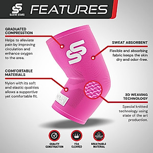 Sleeve Stars Elbow Compression Sleeve for Women & Men, Tendonitis Elbow Brace & Elbow Support for Pain & Arthritis, Tennis Elbow Sleeve Arm Protector Wrap for Golf & Sports (S-XXL) (L: 10"-12", Hot Pink)