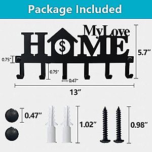 Key Holder for Wall Decorative Metal Key Rack, Simple and Creative Key Hooks, 13x5.7in is Very Suitable for Entrance Kitchen Hallway Office Key Hanger