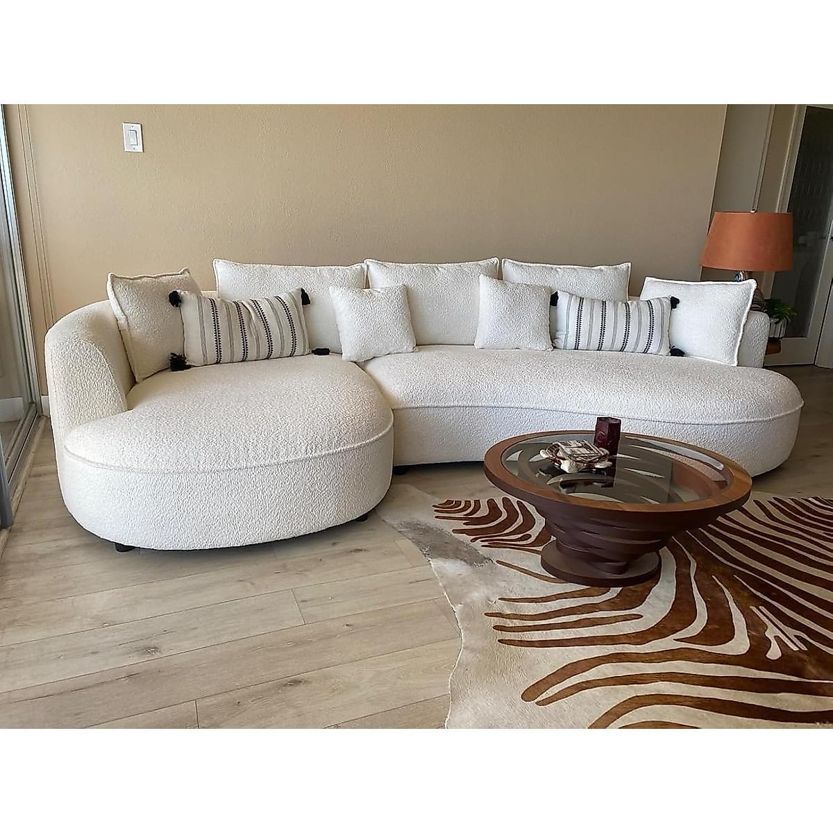 LyuHome 125'' Curved Sofa Couch for Living Room, L-Shape Modern Modular Sectional Boucle Couch with Chaise Lounge, 5-Seat Sofa Couch for Apartment Home/Office, Left-Facing, Beige